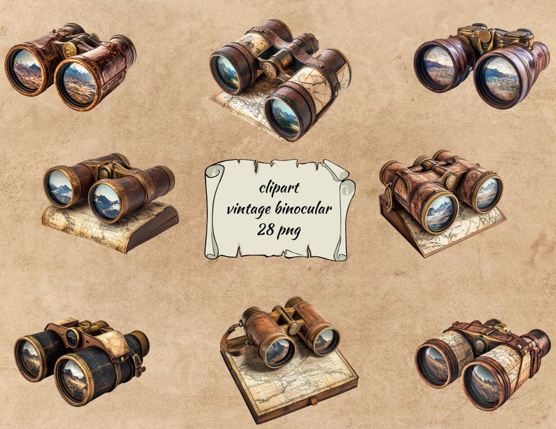 Vintage Binocular Clipart, Realistic Binocular Clipart Bundle, Old ...