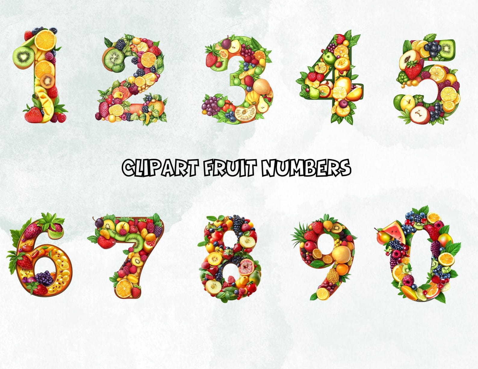 Fruit Numbers Clipart, Colorful Fruit PNG, Summer Numbers Set, Tropical ...