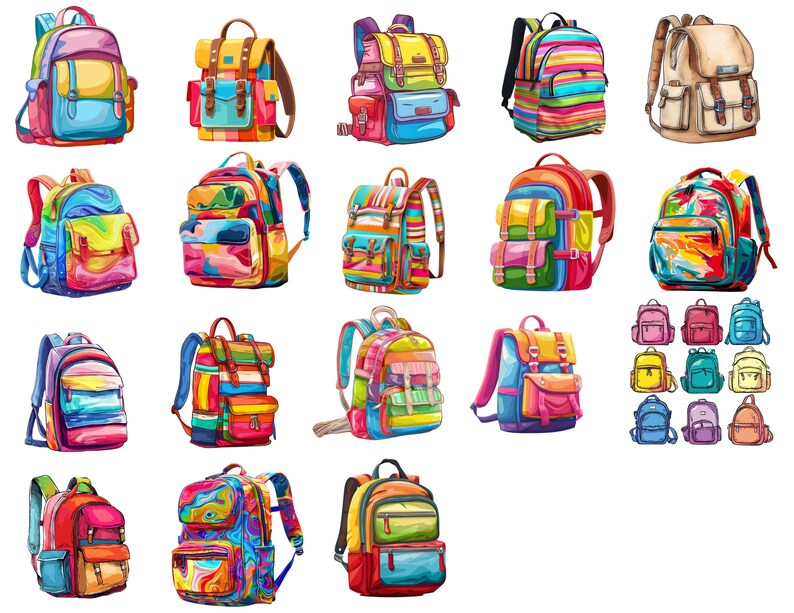 Clipart Backpacks | Backpacks 30 PNG | Digital Print Backpacks | Cute ...