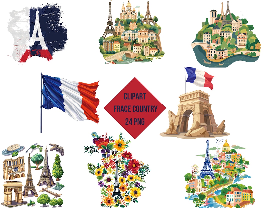 France Themed Clipart Set | Illustrations of Iconic Landmarks and ...
