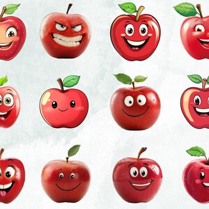 Funny Apple Clipart, Cute Fruit PNG, Cartoon Apples for Stickers ...