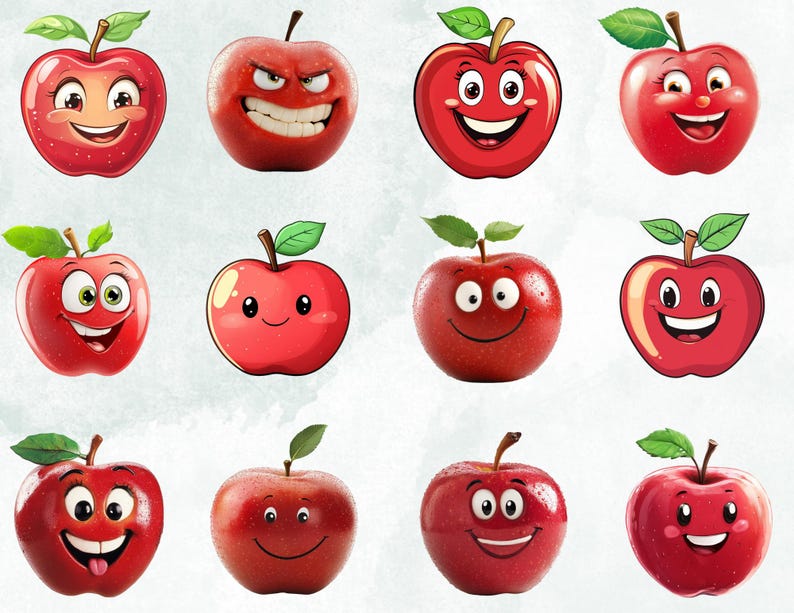Clipart Funny Apples | 57 PNG Funny Apples | Digital Print Cute Aplles ...