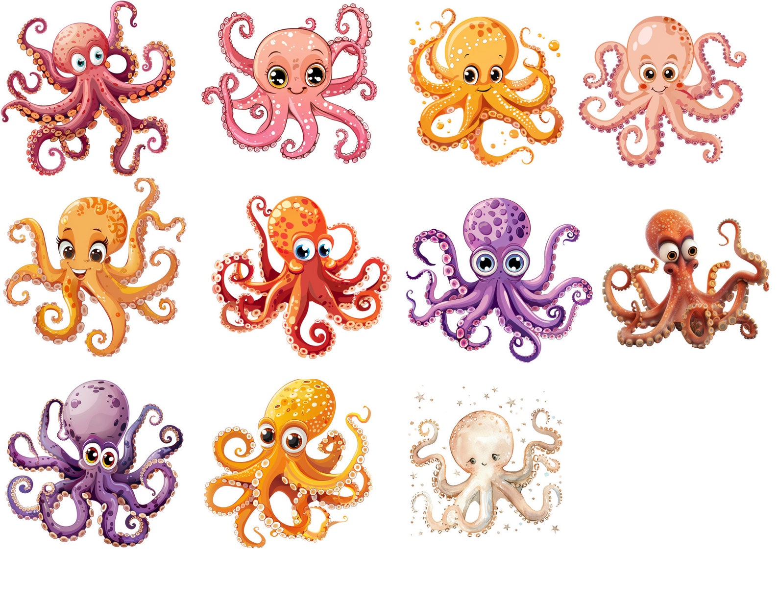 Cute Octopuses Clipart Set | Illustrations for Creative Projects and ...