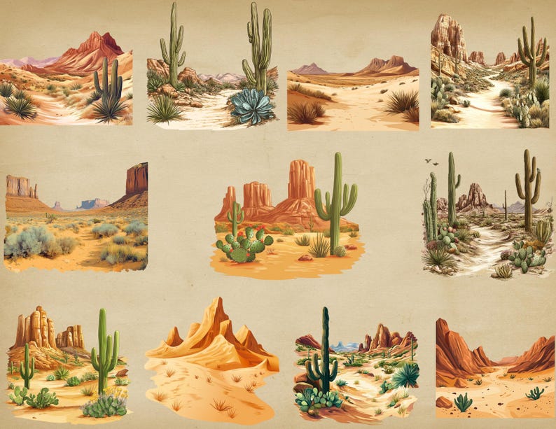 Clipart Desert Landscapes | Digital Print Cactus and Sand | PNG ...