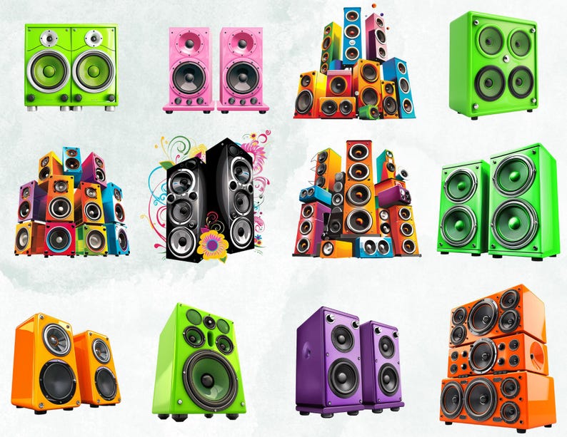 Vibrant RGB Clipart Speakers | 54 Digital Images Bundle | Colorful ...