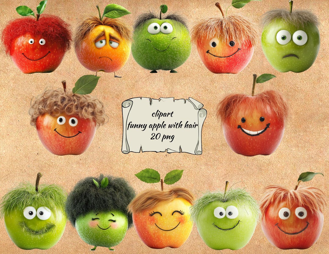 Funny Apple Clipart: Quirky PNG Bundle (commercial Use) - Etsy
