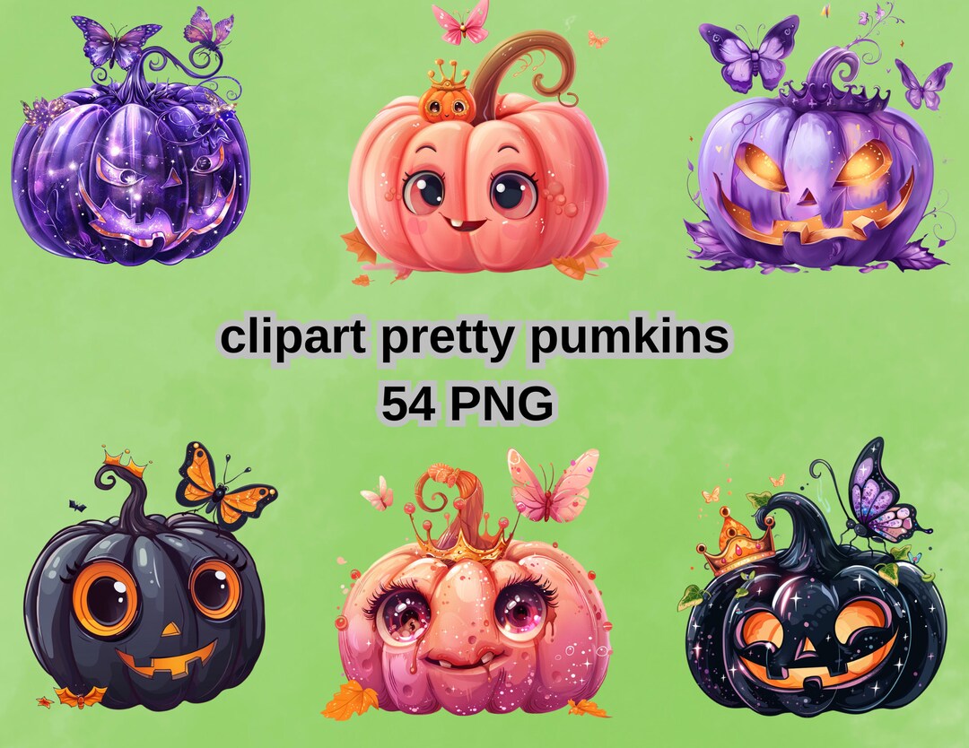 Clipart Cute Pumpkins | Colorful Pumkins PNG | Digital Print Funny ...