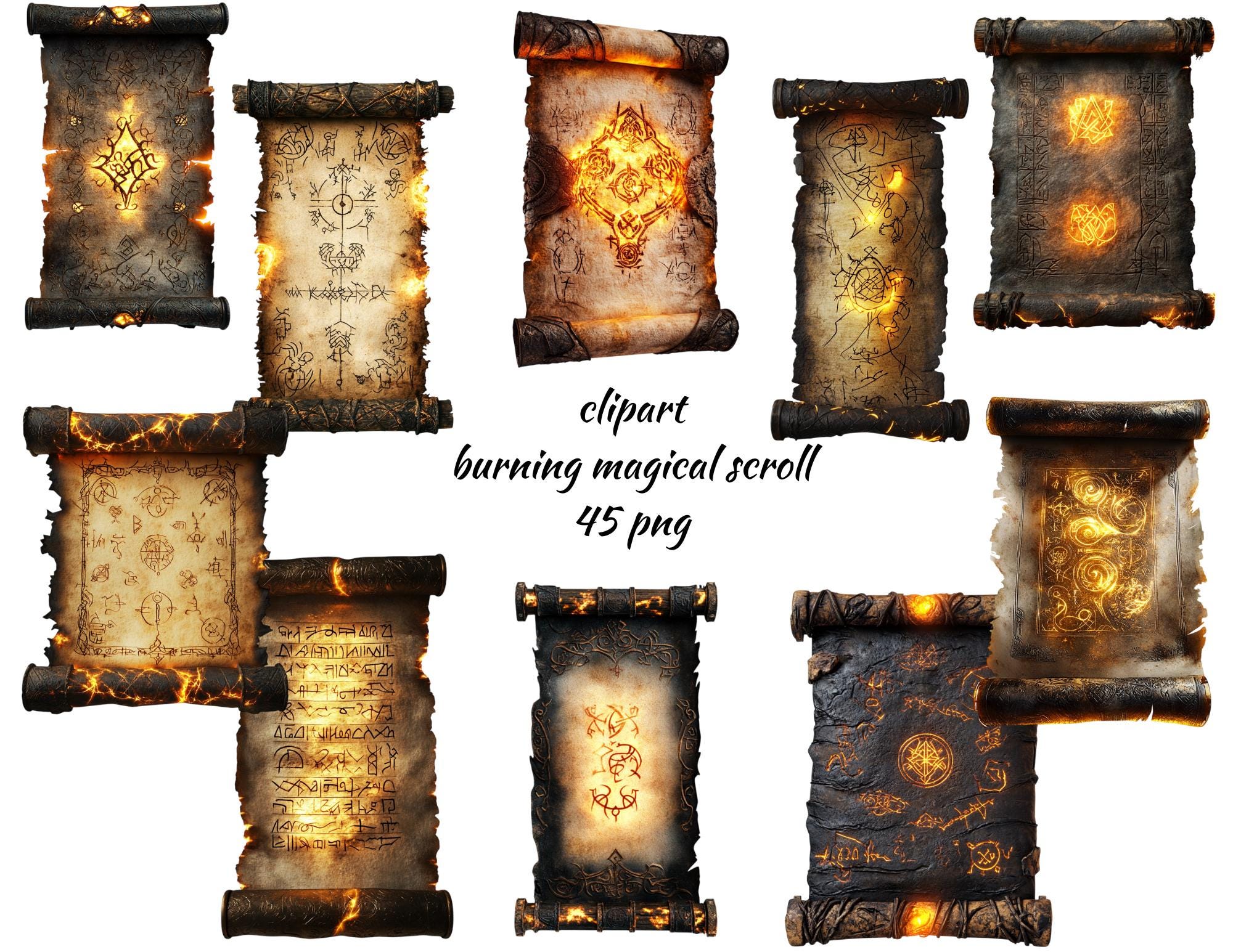 Burning Scroll Clipart Bundle: Magical Fire Pngs (digital Download) - Etsy