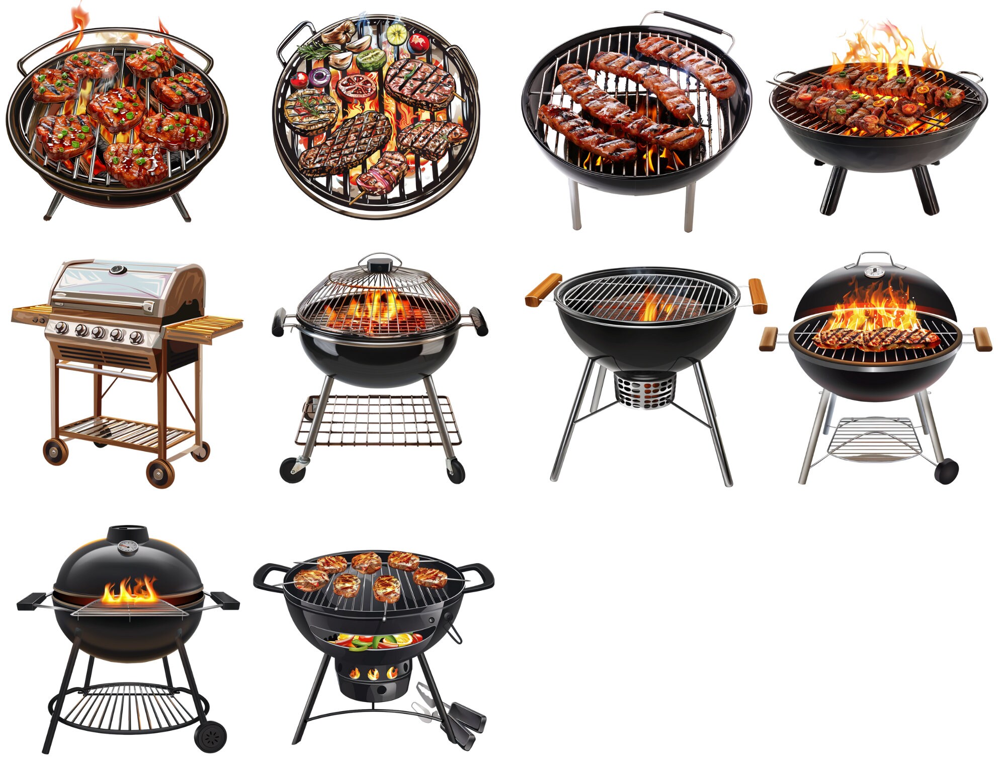 Grills Clipart Set - 34 Pngs for Design Projects | BBQ Events, and ...