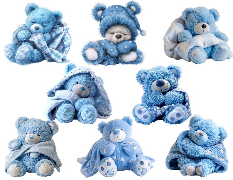 Clipart Cute Teddy Bears | Digital Print Sleeping Teddy Bears | Blue ...