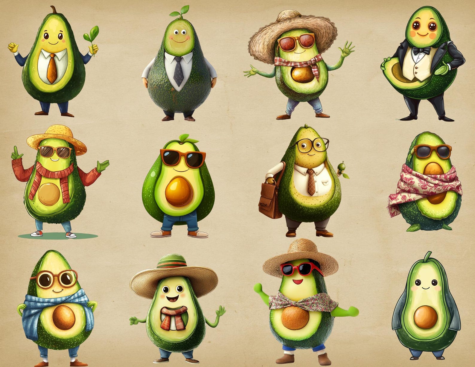 Clipart Funny Avocado | Cute Avocado 57 PNG | Digital Print Pretty ...