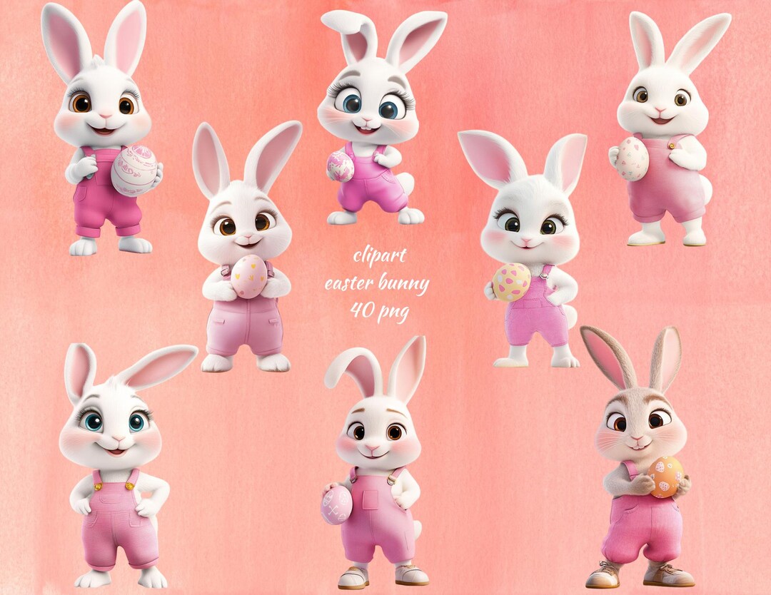 Easter Bunny Clipart: Pink Rabbit PNG, Spring Designs (commercial Use ...