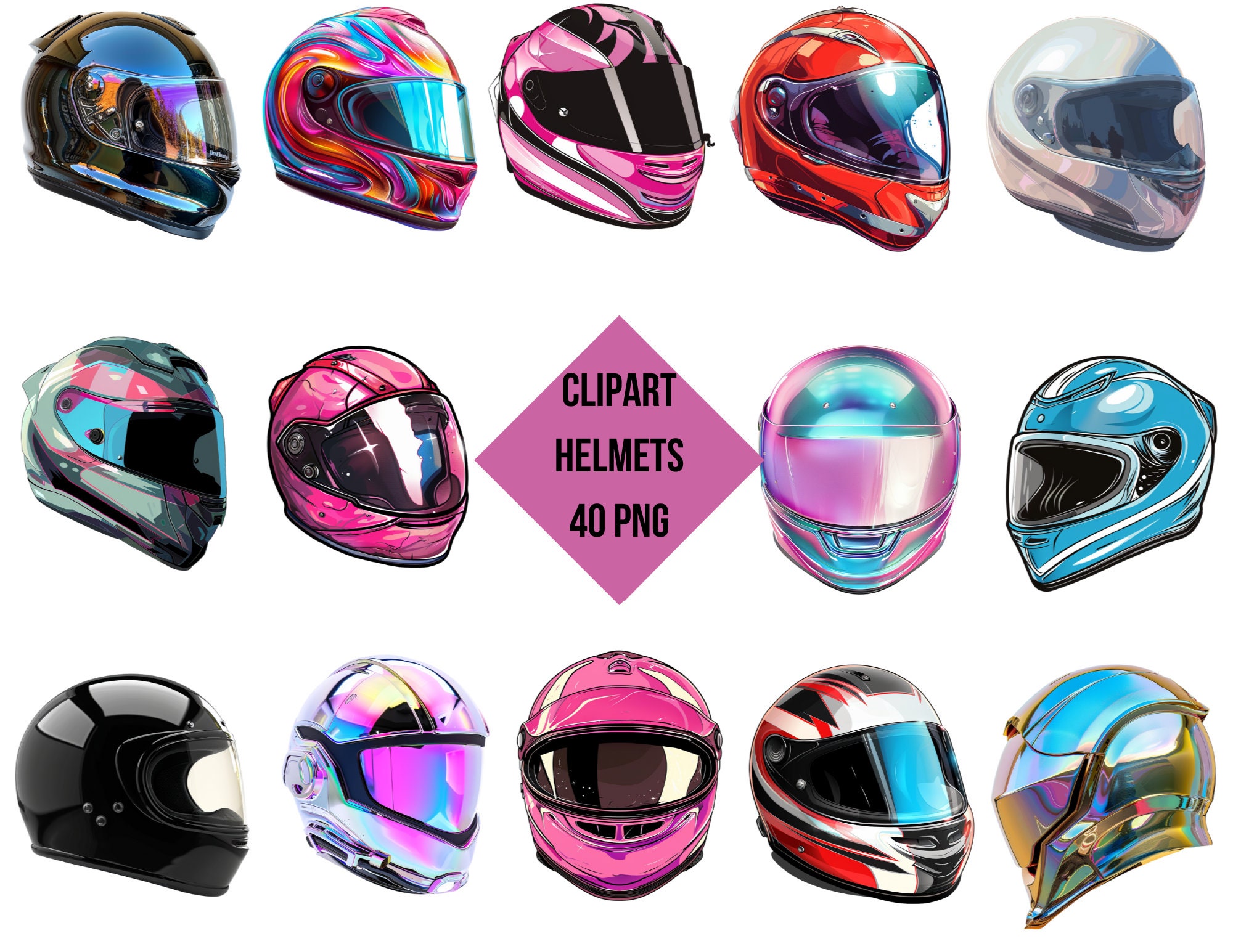 Motorcycle Helmet Clipart Set, Racing Helmet PNG, Digital Colorful ...