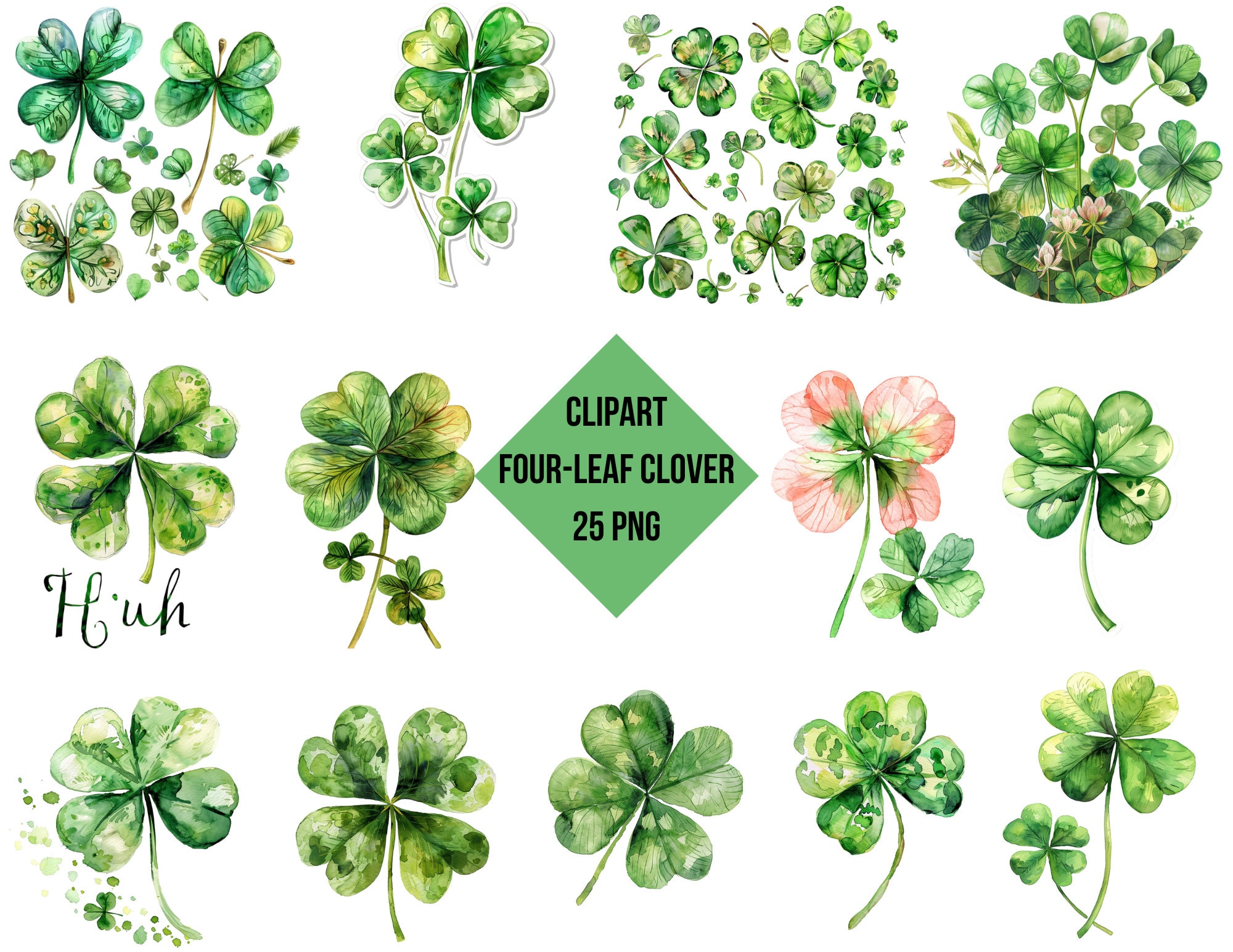 Clipart Four-leaf Clover | Watercolor Four-leaf Clover PNG ...