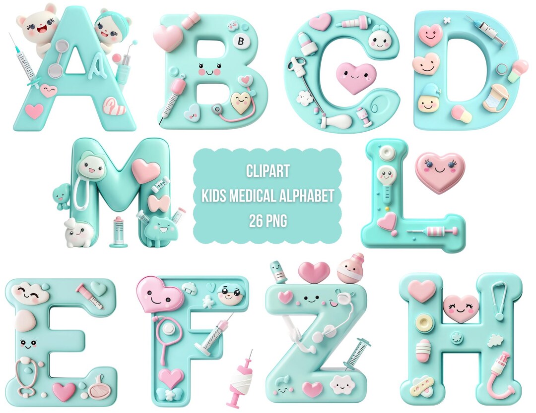 Kids Medical Alphabet Clipart, Cute Medical Letter PNG, Doctor Letters ...