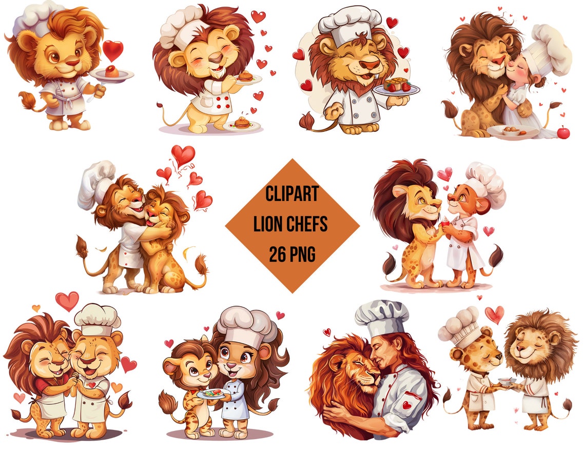 Lion Chef Clipart Bundle | Lions Chef PNG | Digital Print Funny Lions ...