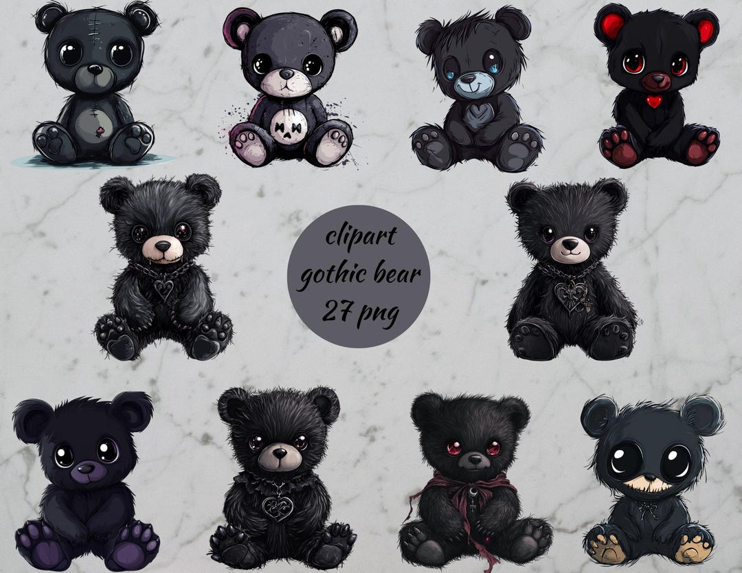 Gothic Teddy Bear Clipart, 27 Png Dark Cute Bears, Digital Black Cute ...