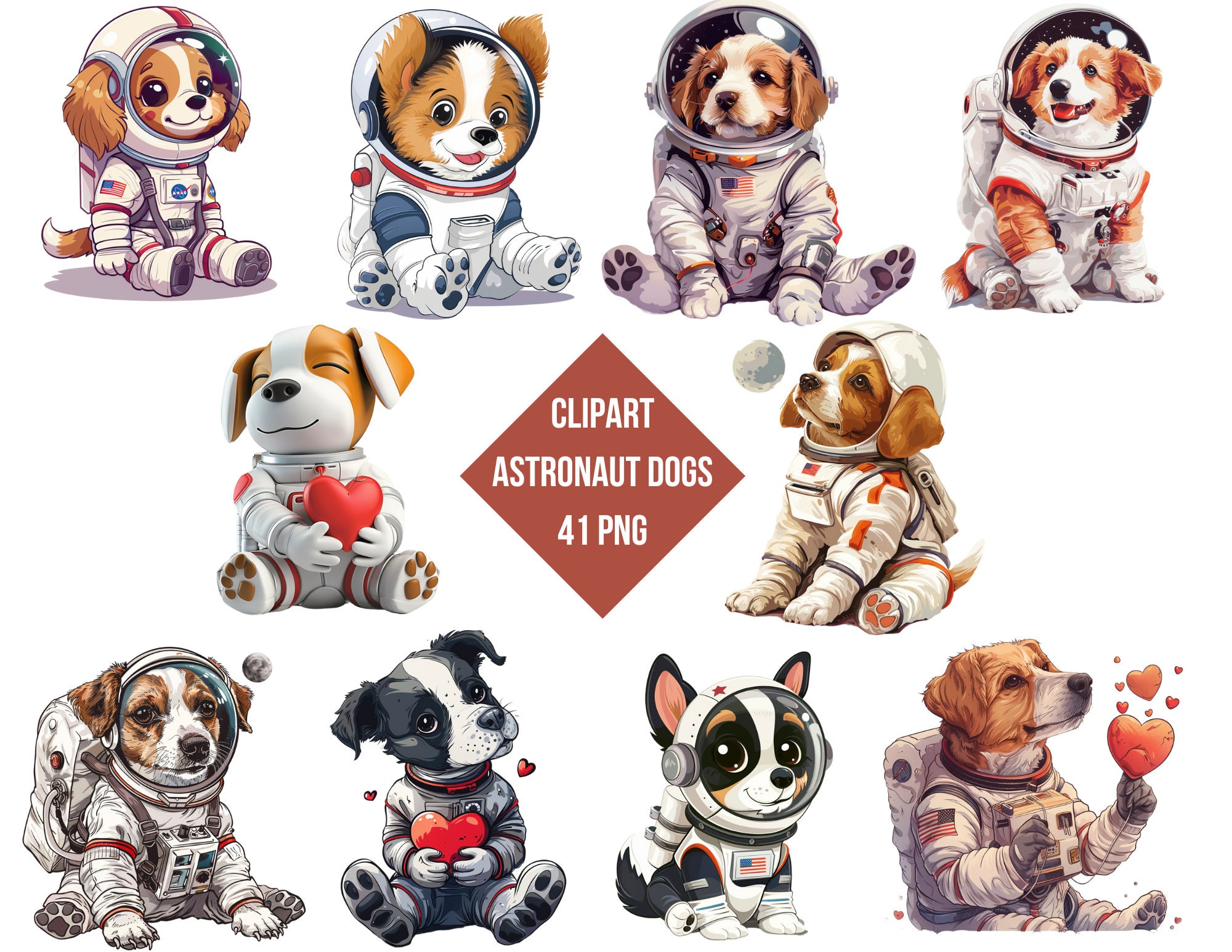 Clipart Pretty Astronaut Dogs | Digital Print Astronaut Dogs With Love ...