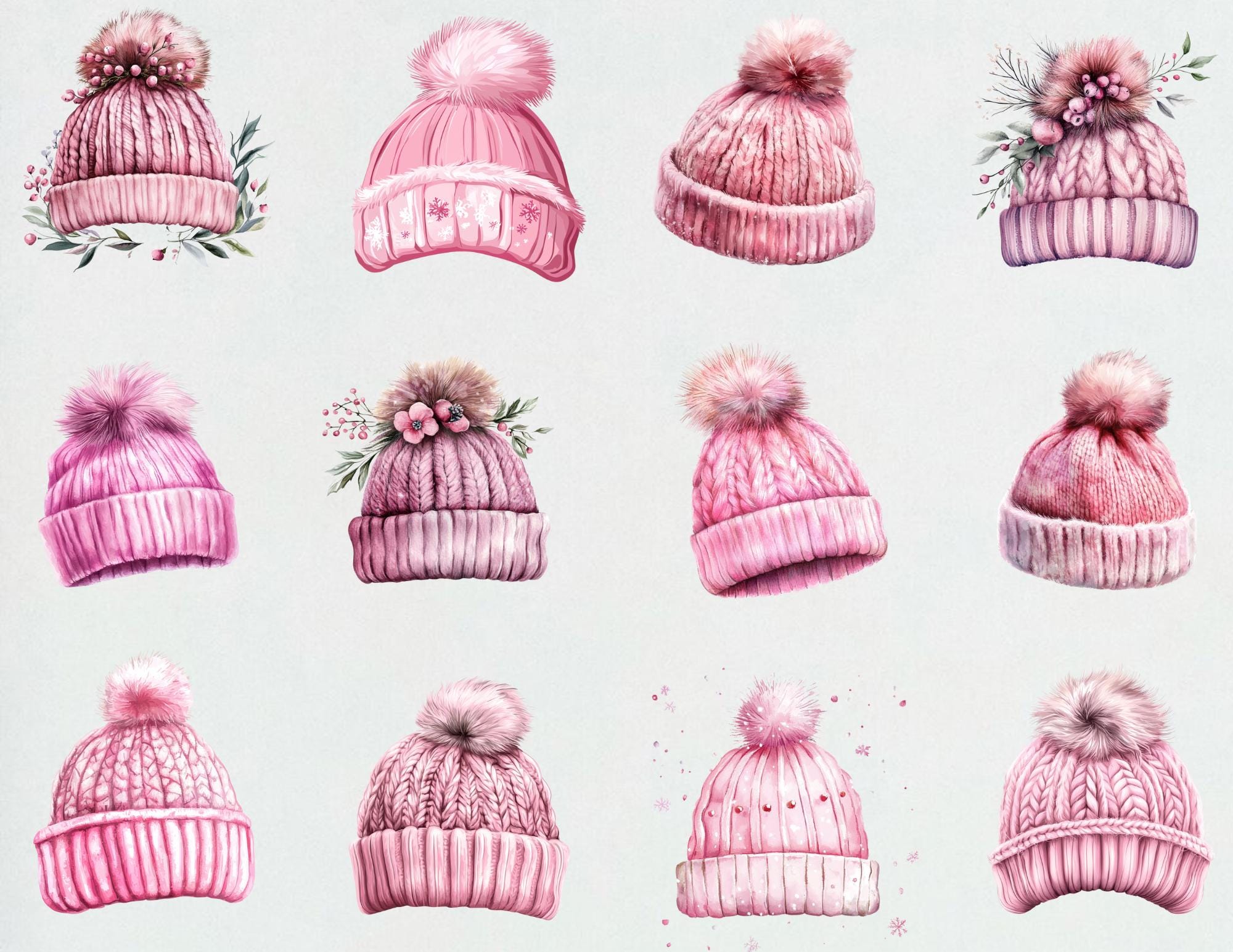 Pink Winter Hats Clipart Set | Cozy Knit Hats 38 PNG | Digital Print ...