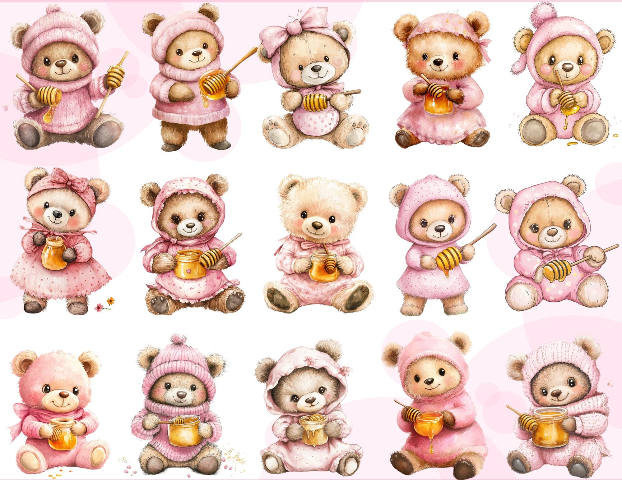 Adorable Honey Bears Clipart | Cute Pink Bears 42 PNG | Digital Print ...