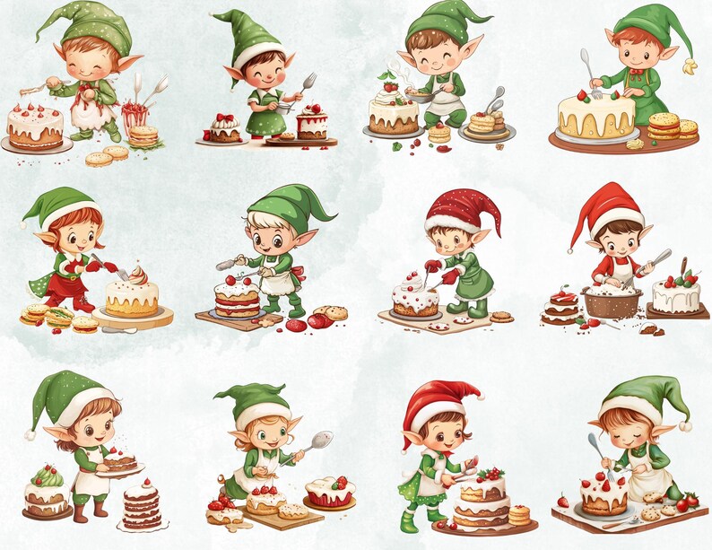 Christmas Elves Cooking Clipart Bundle – 37 PNG Festive Elf | Cute ...