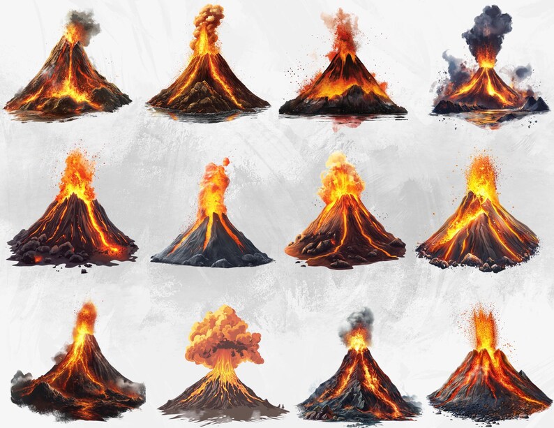 Volcano Clipart Bundle, Erupting Volcano PNG, Natural Disaster Clipart ...