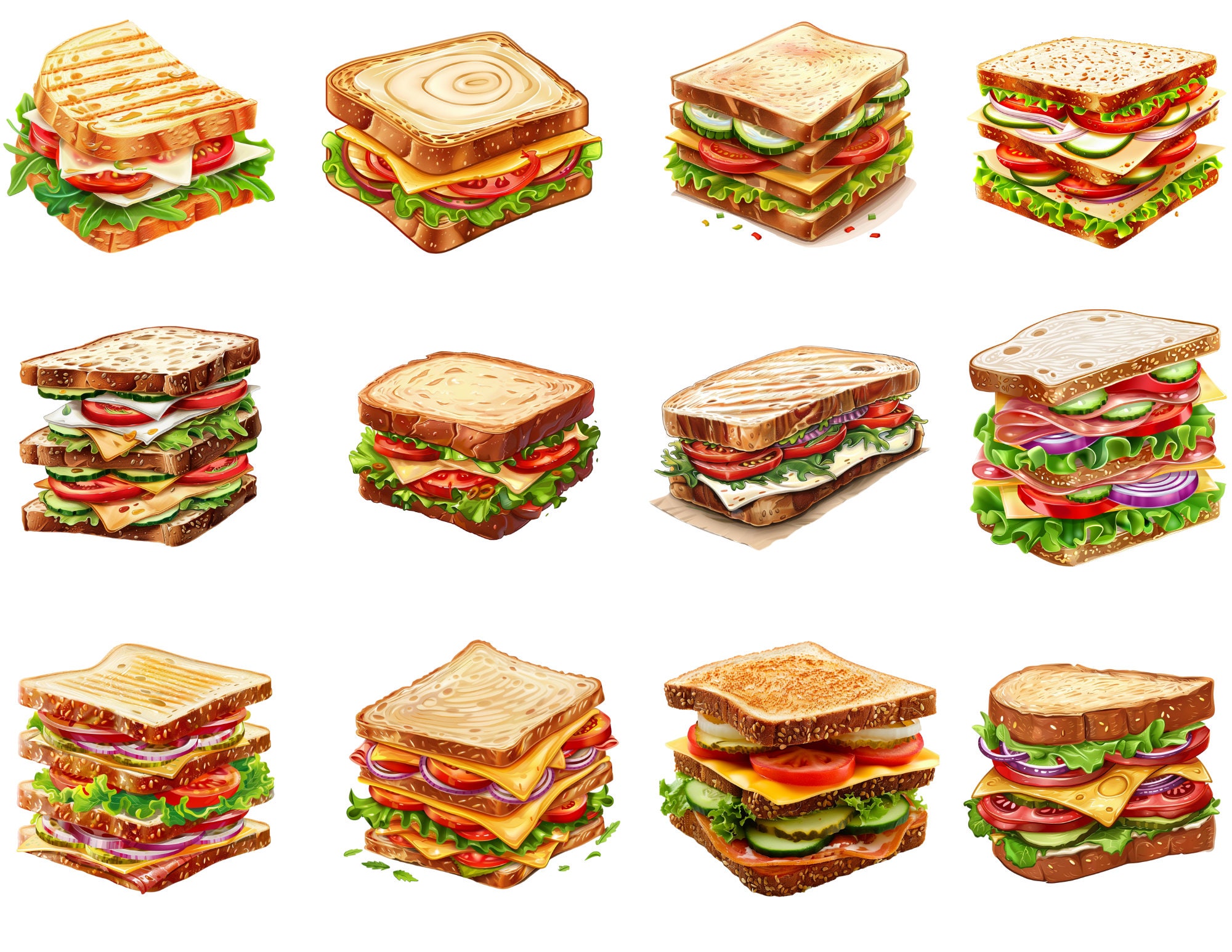 Delicious Sandwiches Clipart Set | Illustrations for Culinary Design ...