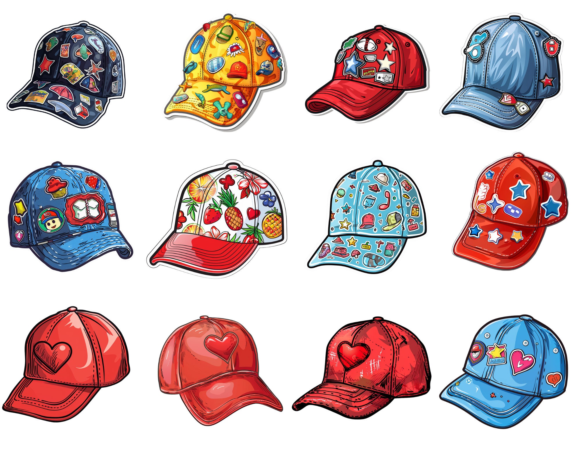 Clipart Baseball Caps Baseball Caps PNG Digital Print Baseball Caps ...