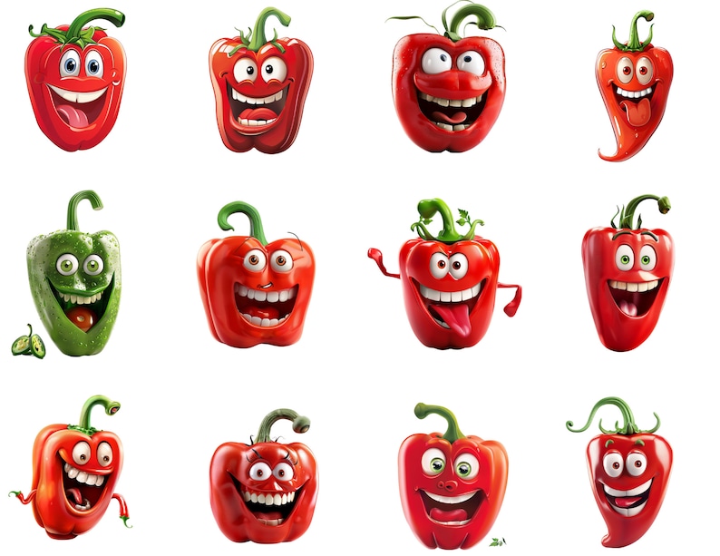 Clipart Funny Peppers | Funny Peppers PNG | Digital Print Funny Peppers ...