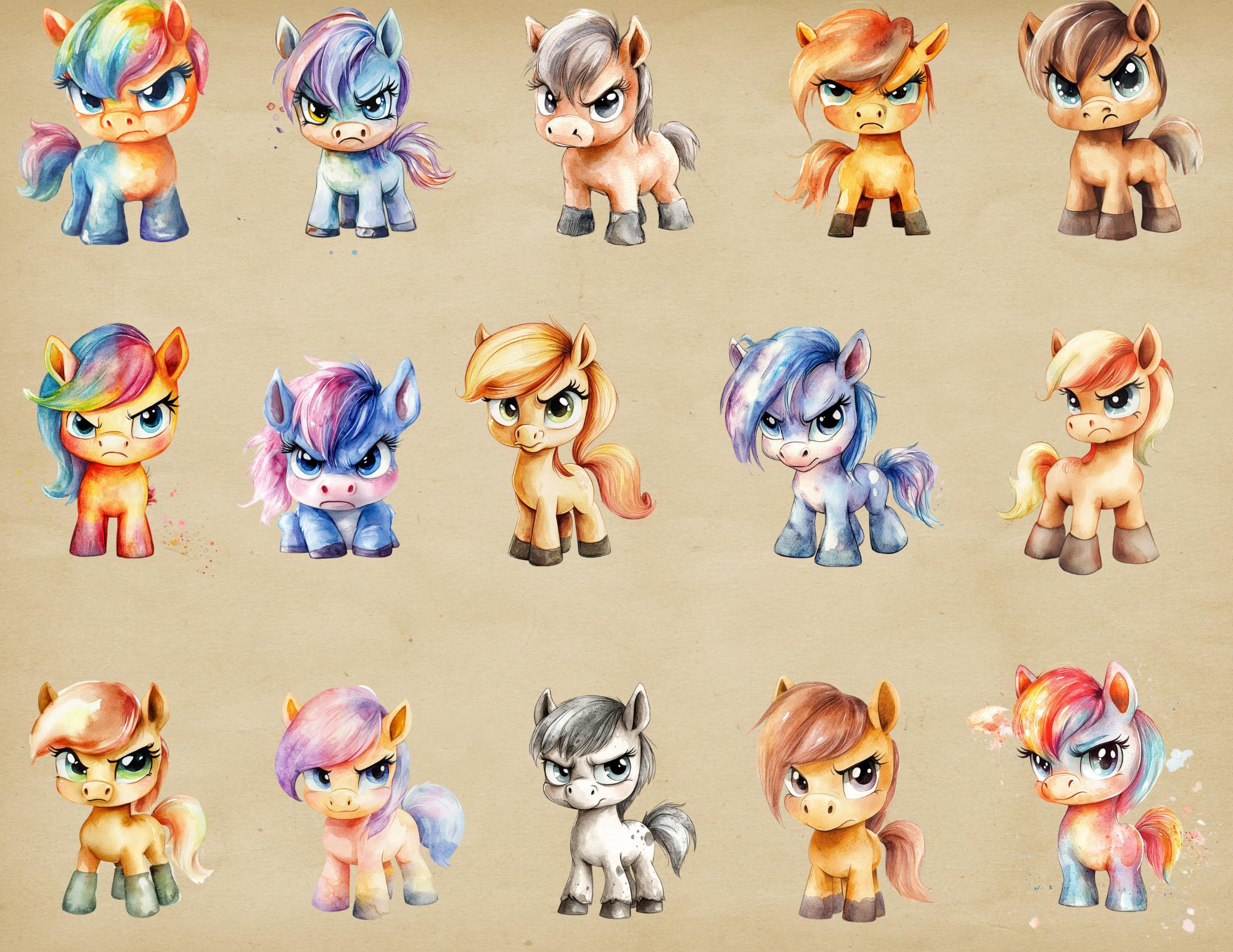Clipart Angry Ponies Watercolor | Little Ponies 80 PNG | Digital Print ...