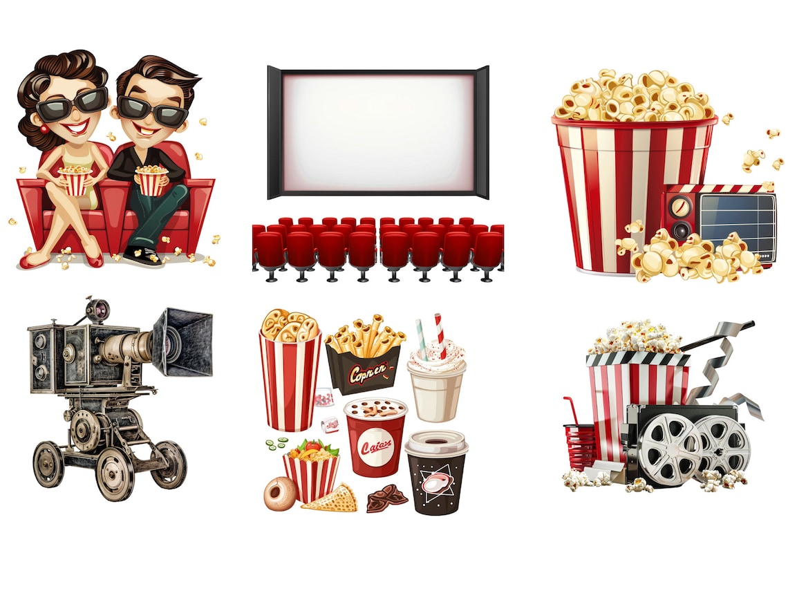 Cinema Clipart Set | Illustrations of Theater and Movie Elements ...