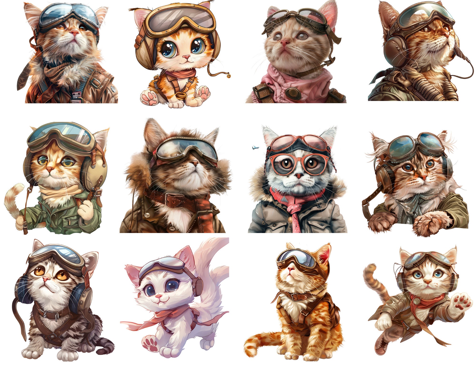 Clipart Pilot Cats | Adorable Cat Pilot Graphics | Feline Aviator Pack ...
