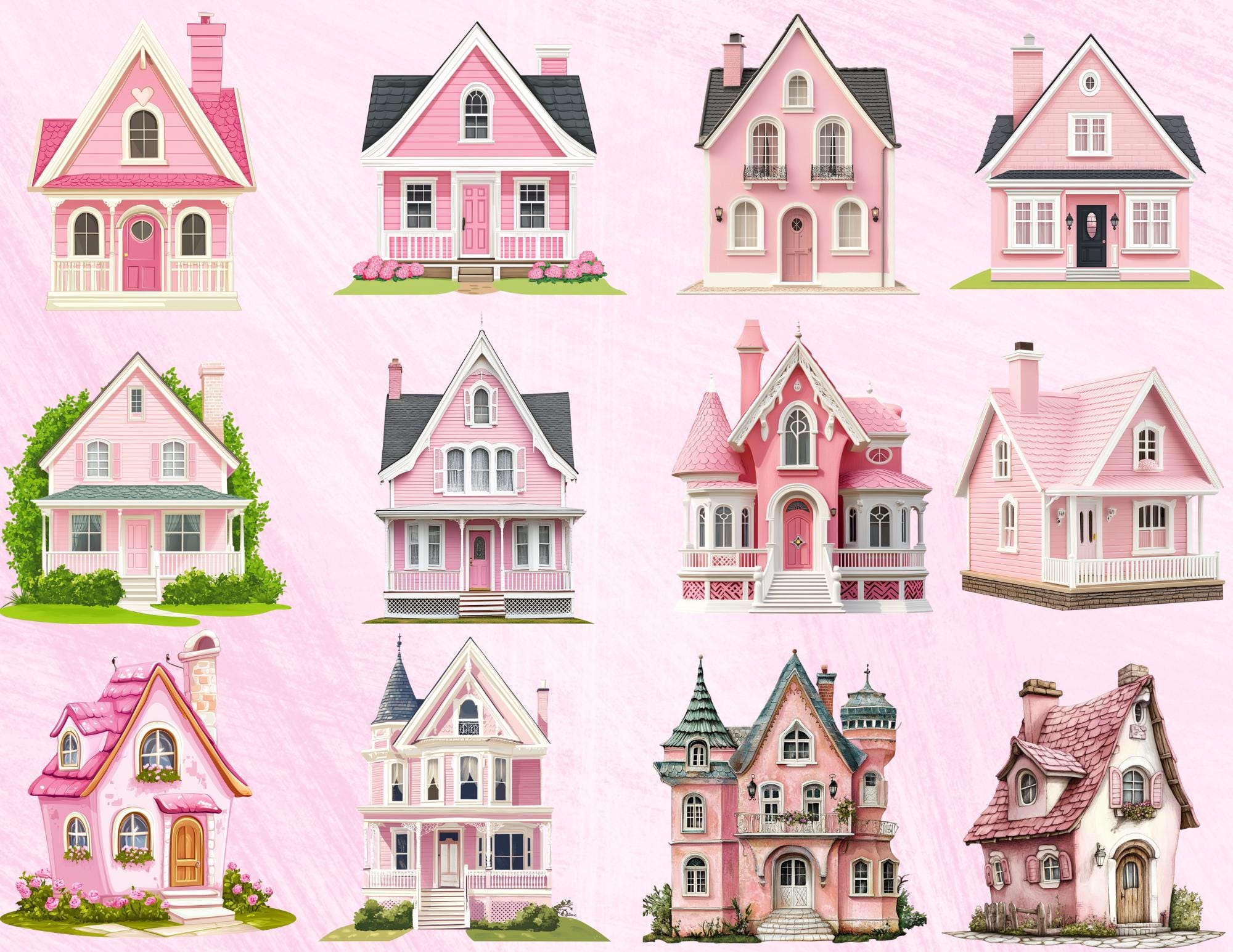 Pink House Clipart, Cute House PNG, Digital Print Pink House ...
