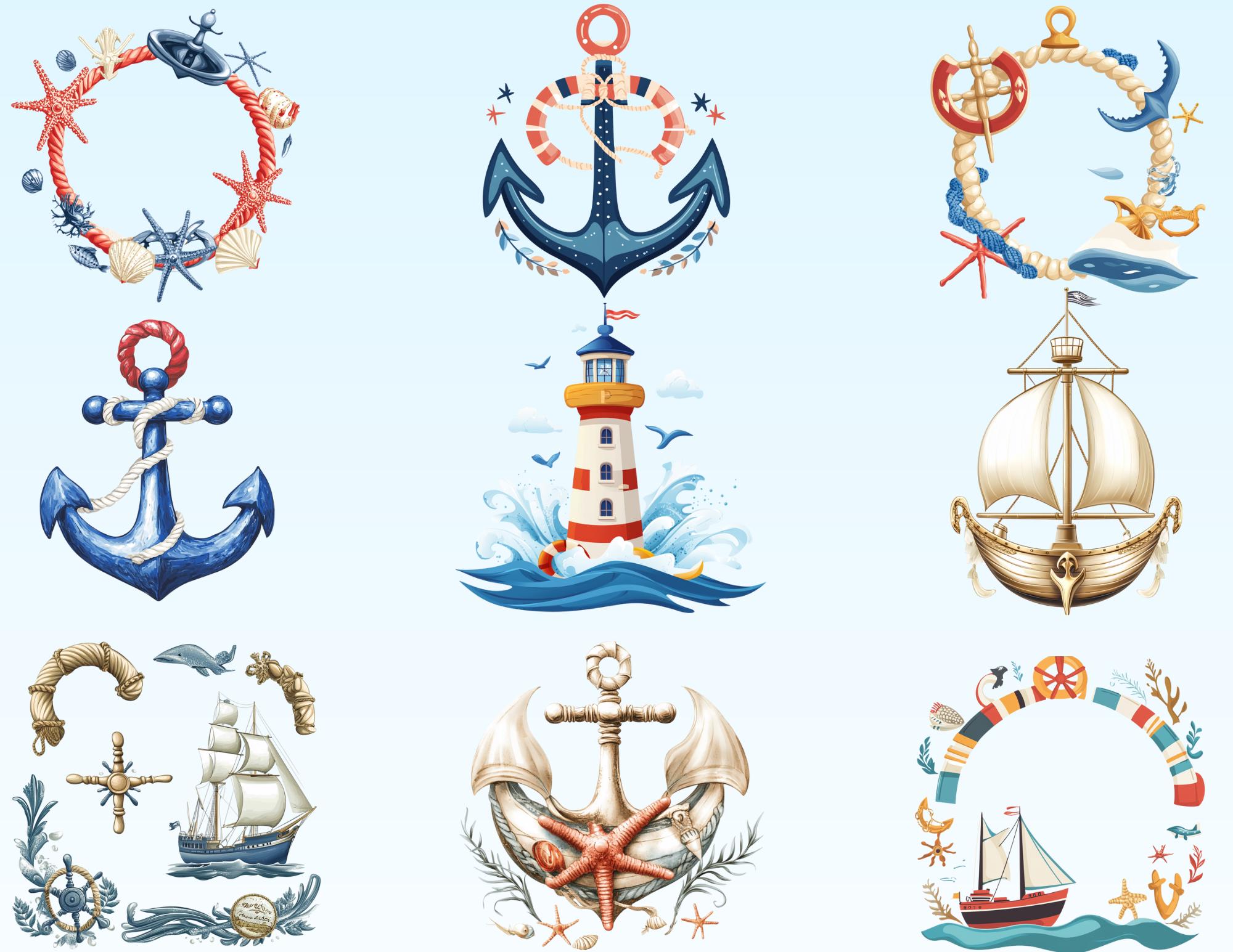 Vintage Nautical Clipart Bundle: Ships, Anchors, Marine Decor (PNG ...
