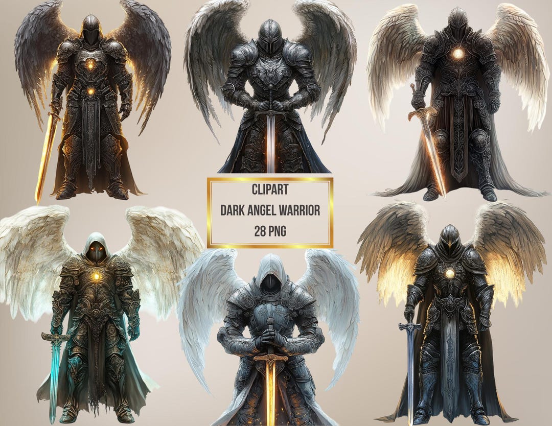 Dark Angel Warrior Clipart, Gothic Knights PNG Bundle, Fantasy Angel ...