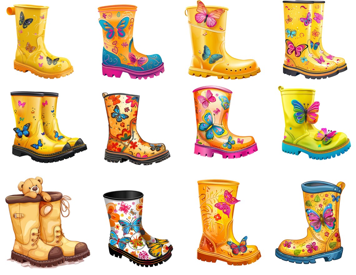 Rain Boots Clipart Bundle | Kids Wellies PNG | Digital Colorful Boots ...