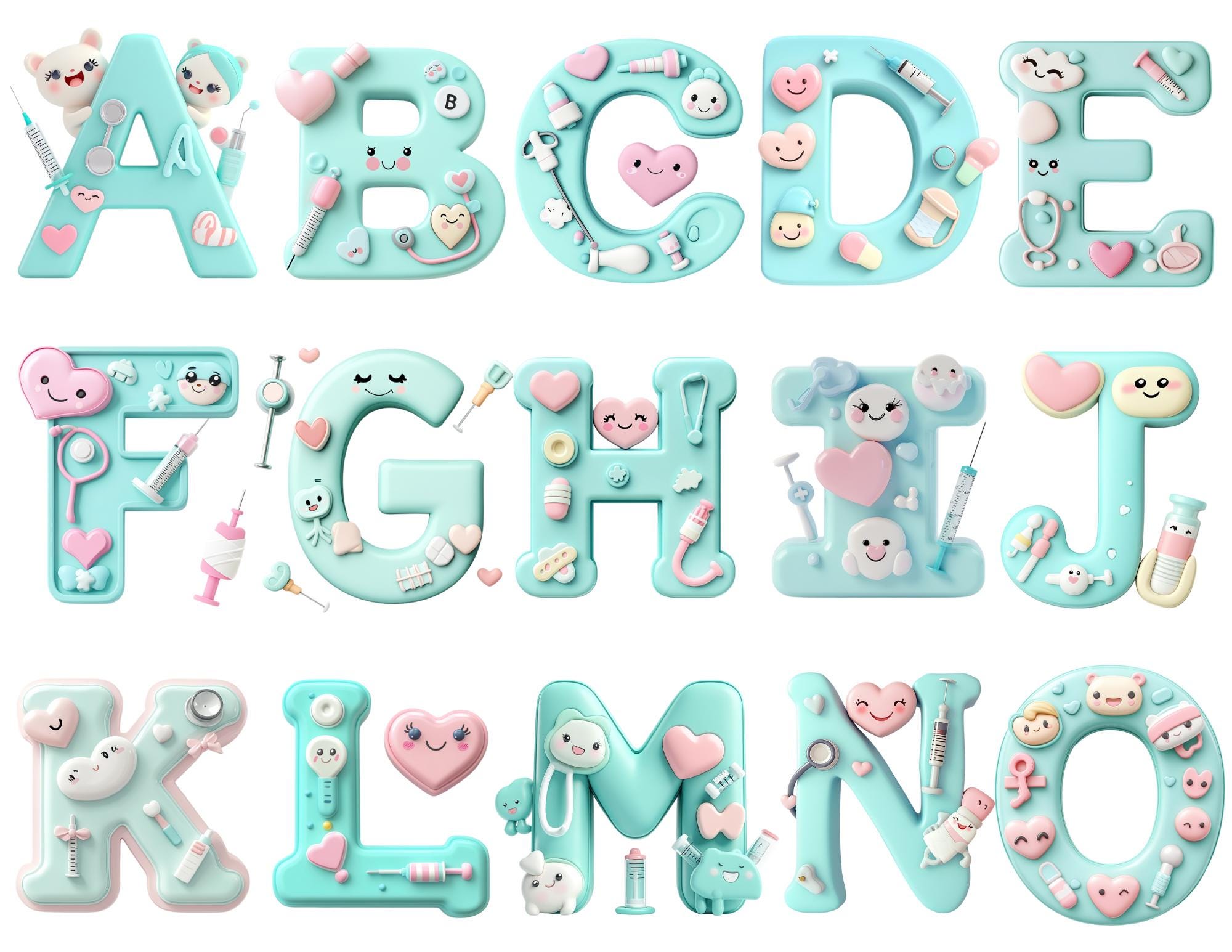 Kids Medical Alphabet Clipart, Cute Medical Letter PNG, Doctor Letters ...