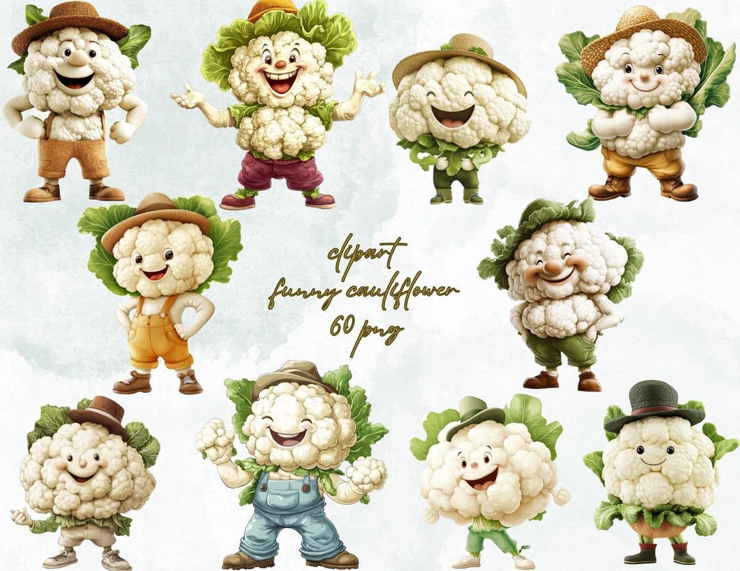 Clipart Funny Cauliflower | 60 PNG | Funny Vegetable PNG | Funny Decor ...