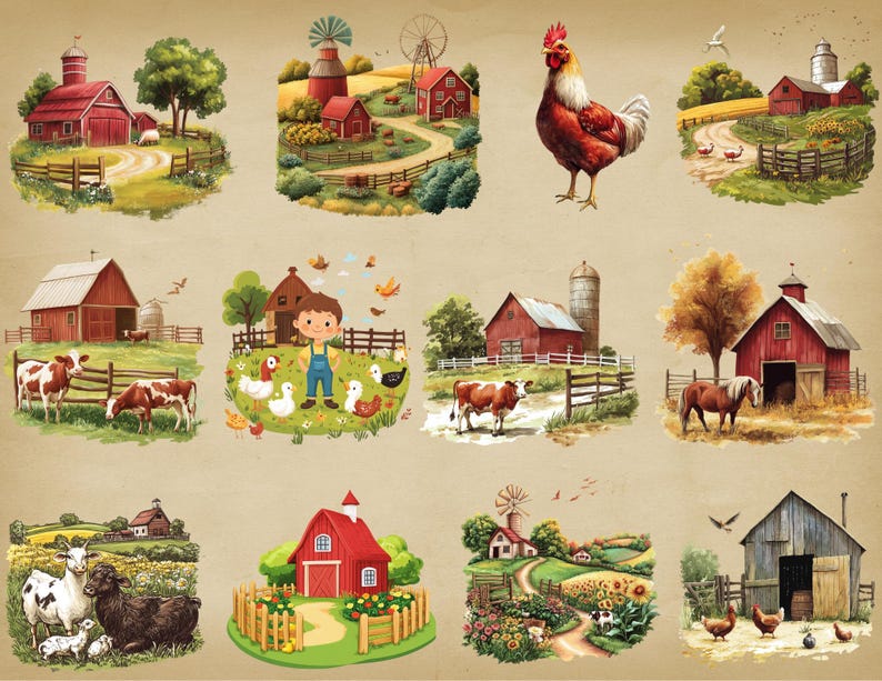 Clipart Cute Farm Life Bundle | 38 PNG Files of Barns, Countryside ...