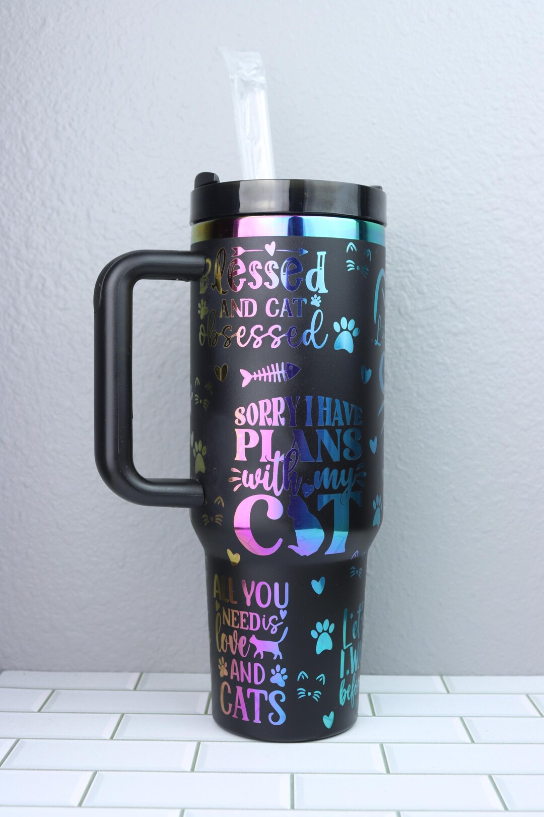 Rainbow Dupe Cup | Holographic Tumbler | Cat Lover Rainbow Tumbler Gift ...