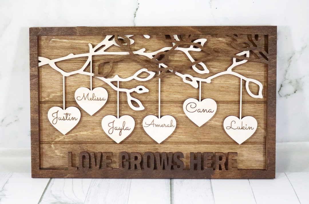 Family Tree Frame Sign | Custom Family Tree Sign | Hanging Hearts ...