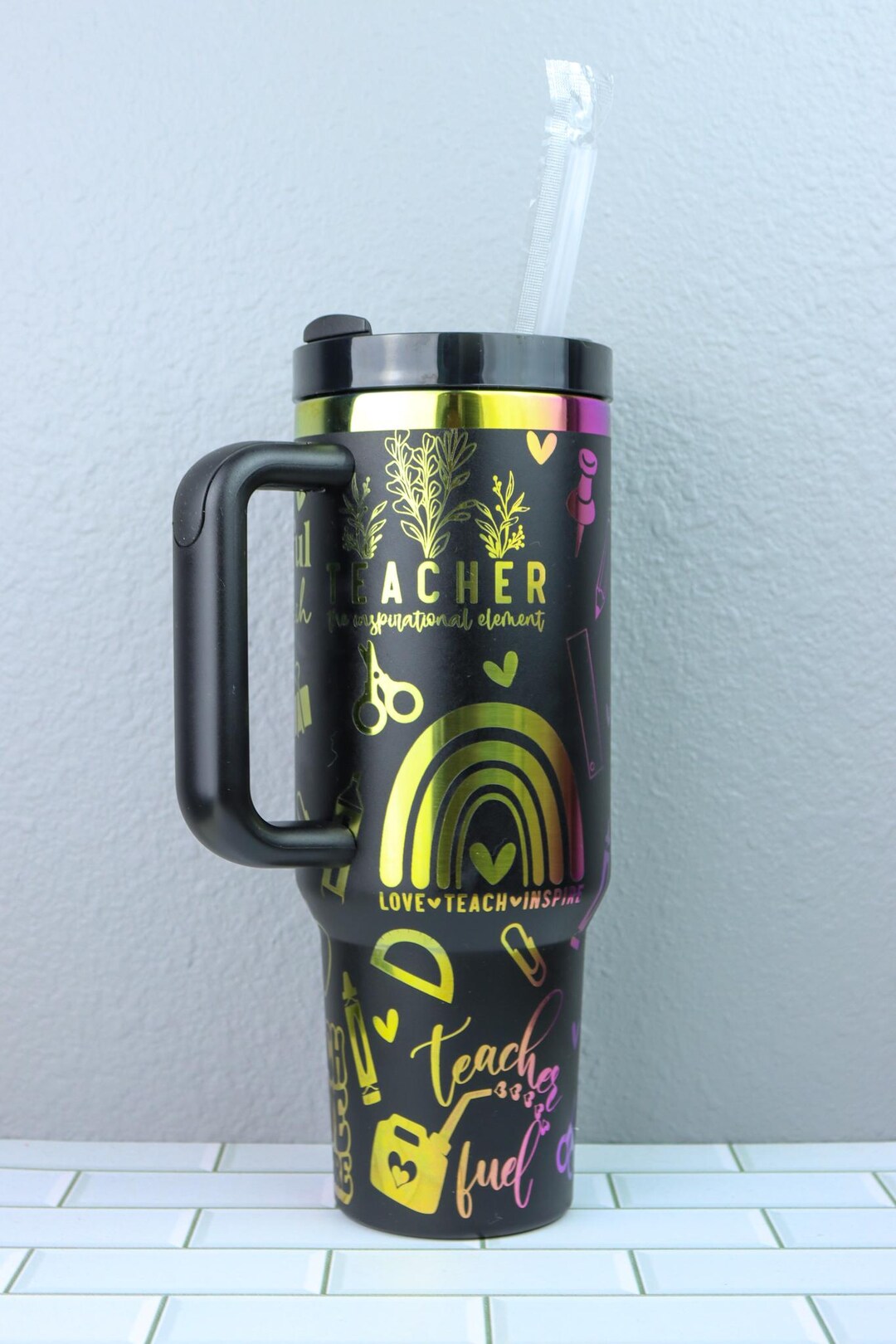 Rainbow Dupe Cup | Holographic Tumbler | Teacher Rainbow Tumbler Gift ...