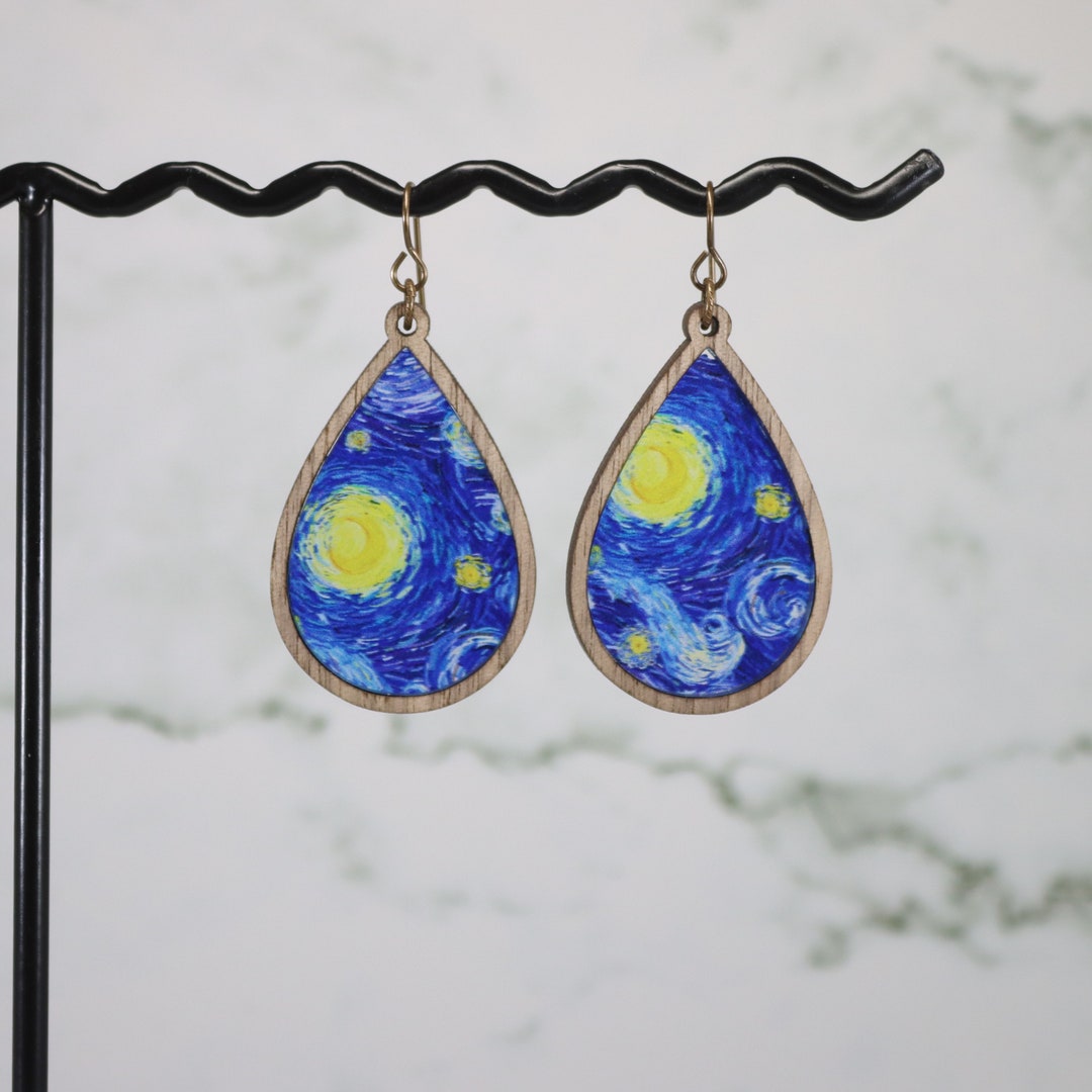 Van Gogh Starry Night Earrings | Laser Engraved Earrings| Acrylic ...