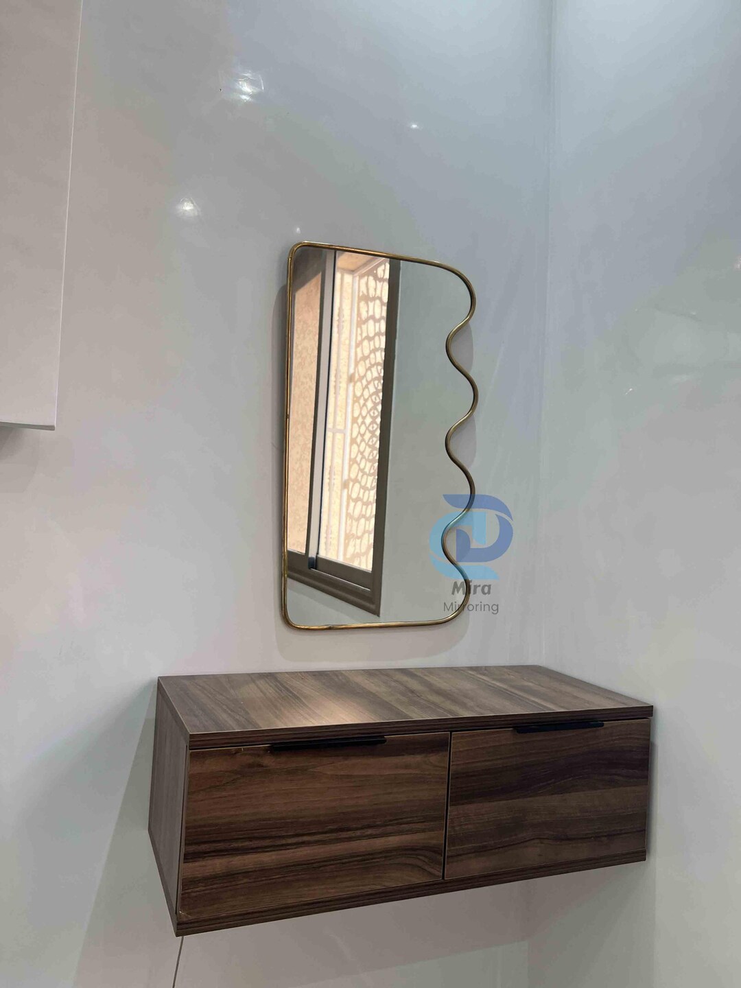 Asymmetrical Wavy Rectangle Mirror, Brass Home Decor, Modern Wall ...