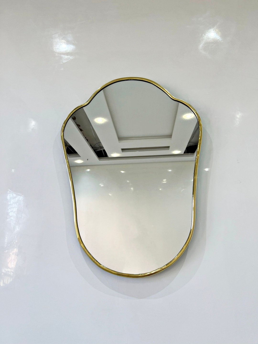 Brass Mirror, Italian Shield Form Wall Mirror, Wavy Bronze Brass Mirror ...