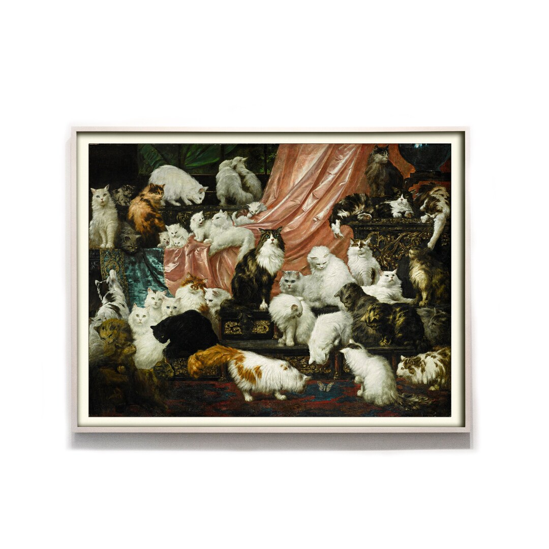 Antique Cats Oil Painting Print, Printable Vintage Cats Poster, Light ...