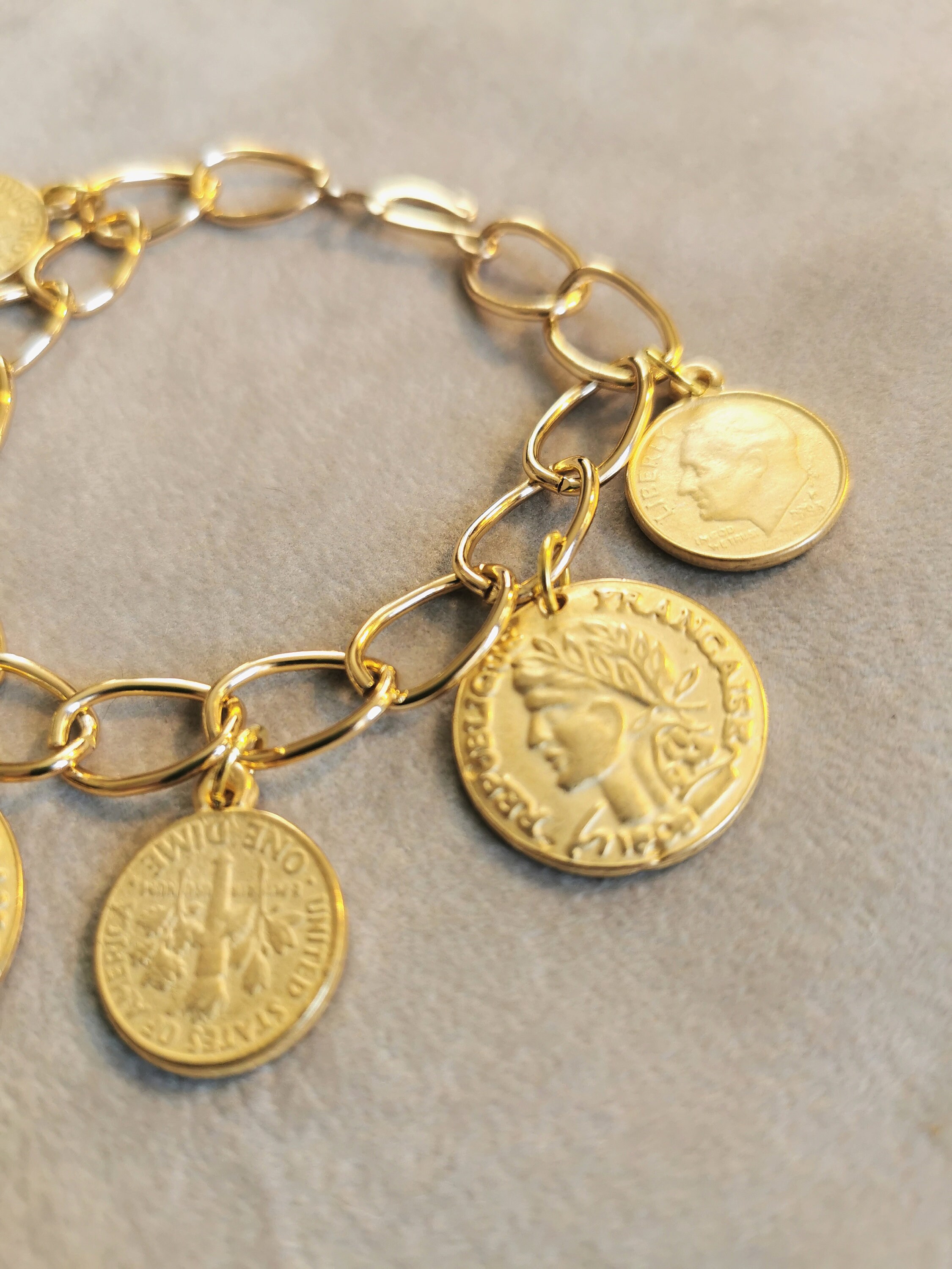 Antique Gold Coins Bracelet, Gold Charm Bracelet, Vintage Fashion ...