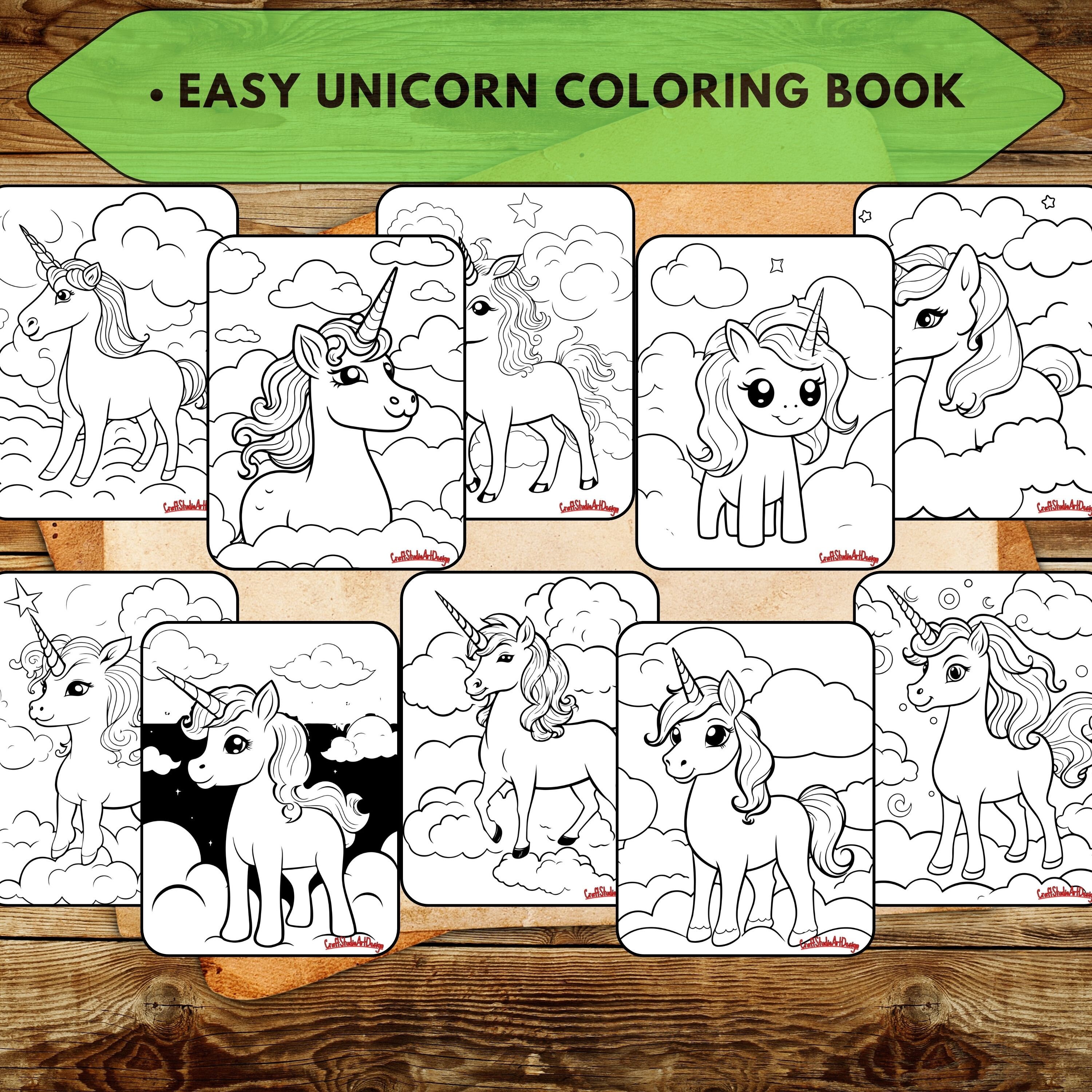 Cute Unicorn Coloring Books for Kids | Printable PDF, Grayscale Fairy ...