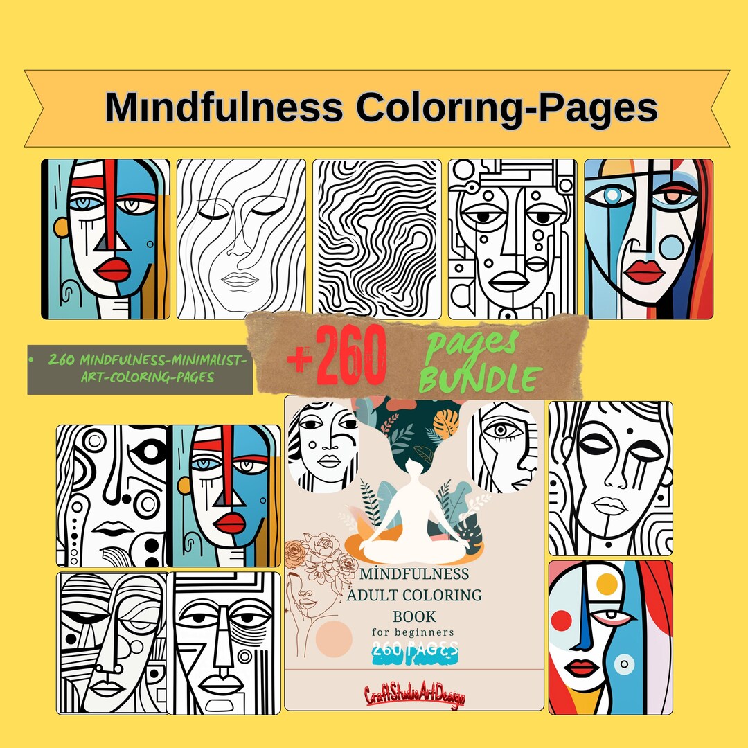 Mindfulness Coloring Pages, 260 Pages Bundle, Relaxation Activity for ...
