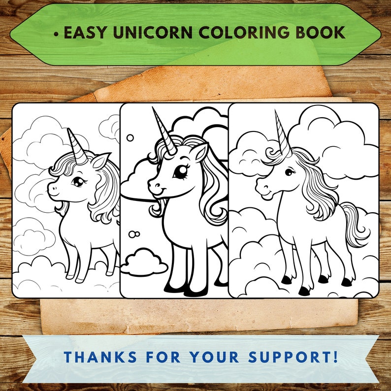 Cute Unicorn Coloring Book for Kids - Printable PDF, Grayscale Pages ...
